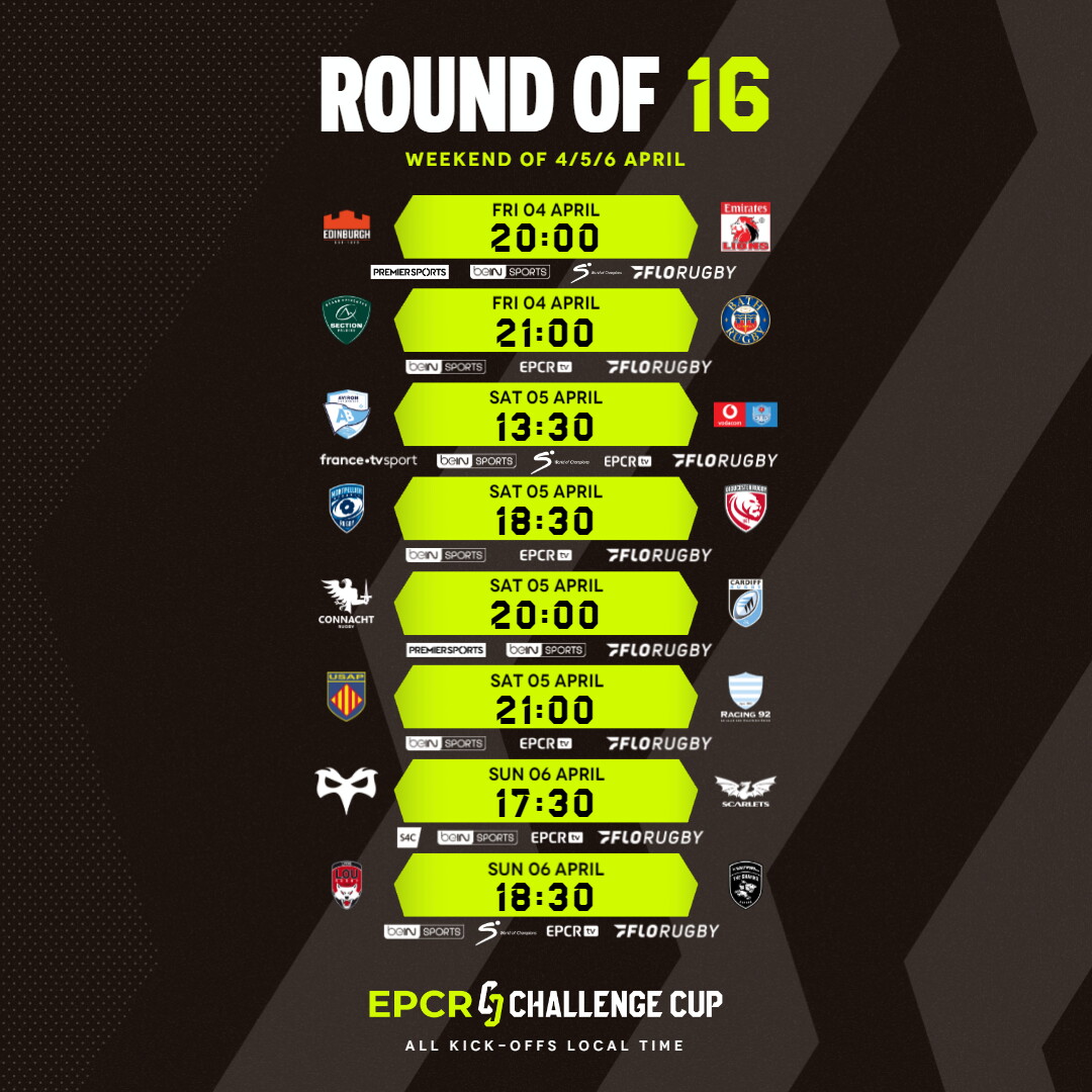 EPCR Challenge Cup - Round of 16 dates, venues, kick-off times and TV ...